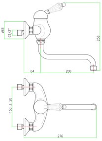 SAPHO KIRKÉ CRYSTAL nástěnná retro baterie, páčka krystal, zlato KI15KZ