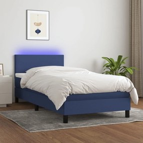 vidaXL Box spring postel s matrací a LED 100x200 cm textil [3132974] Barva: Modrá