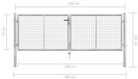 vidaXL Marketos Zahradní branka pozinkovaná ocel 300 x 75 cm stříbrná