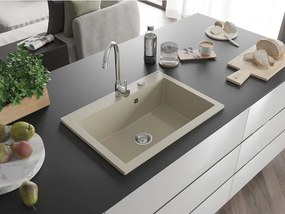 Mexen Elix granitový dřez 1-komorový 700 x 500 mm, béžový, sifon chrom - 6526701005-69
