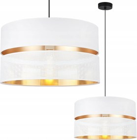Závěsná Stropní Lampa Lustr Bílý Zlatý Stínidlo Glamour Dvojitý 40 CM