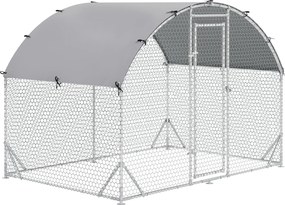 PawHut kurník pro volný chov z oceli, 280 x 190 x 197 cm, kurník s UV-odolnou střechou, dveřmi, kurník pro 4-6 slepic, malé zvířata, stříbrný | Aosom