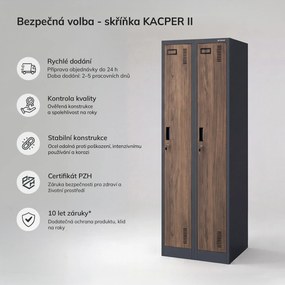 Dvoukomorová zaměstnanecká skříňka antracitová, ořech, 600x1800x500 mm: KACPER II Eco Design