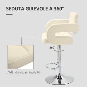 HOMCOM Vysoká barová židle s opěrkou a loketními opěrkami, Moderní otočná kuchyňská židle s nastavitelnou výškou a opěrkou pro nohy, v umělé kůži, 61…
