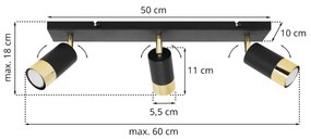 Stropní svítidlo HUGO, 3x černé/zlaté kovové stínítko, (možnost polohování)