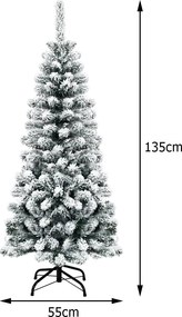 Costway 135 cm umělá tužka Vánoční stromeček se sněhem a 150 LED světýlky