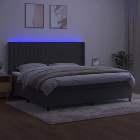 Box spring postel s matrací a LED tmavě šedá 200x200 cm samet 3139704