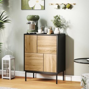 HOMCOM bufet obývací pokoj, úložná skříňka, kuchyňská skříňka, dveře s klikou a 4 přihrádky, moderní styl, 60 x 35 x 78 cm, černá