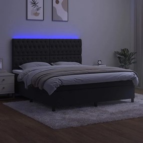 Box spring postel s matrací a LED černá 160x200 cm samet 3136313