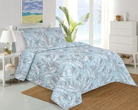 Jahu Přehoz na postel FOGLIE listy, modrý, 220x240cm, dvoulůžkový + 2x povlak 45 x 45cm