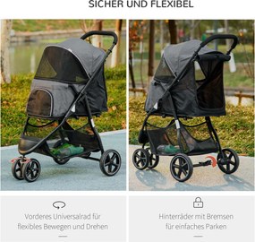 PawHut kočárek pro domácí mazlíčky skládací s pláštěnkou a bezpečnostním vodítkem, úložný koš pro malé psy, Oxford grey | Aosom.de