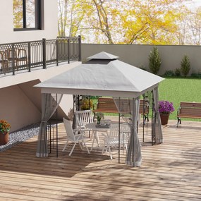 Pavilon s dvojitou střechou, 3x3 m Vodoodpudivý Stabilní Zimní zahradní pavilon s moskytiérou Světle šedý