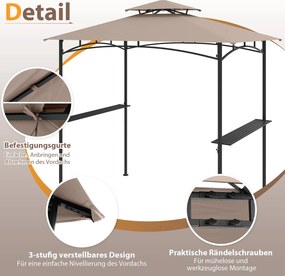 Costway Grilovací pavilon s dvojitou střechou a 2 bočními policemi a 6 háčky