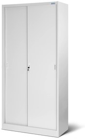 Plechová skříň s posuvnými dveřmi a policemi KUBA, 900 x 1850 x 400 mm, šedá