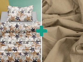 Bavlněné povlečení BROWN STARS bílé + prostěradlo jersey EXCLUSIVE 90x200 cm béžové