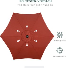 Slunečník Ø196 cm, šestihranný balkonový slunečník na pláž, balkon, zahrada, vínově červený