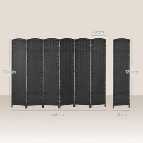 HOMCOM Skládací rozdělovací stěna 6-panelová 240x170 cm - Záclona pro soukromí do obývacího pokoje, ložnice, kanceláře - černá