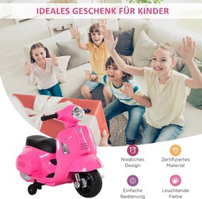 HOMCOM Elektrická Vespa Motorka pro Děti 18-36 Měsíců, 6V Baterie, S Hlavním Světlem, Klaksonem a 4 Koly, Dětská Motorka s Licencí 66.5x38x52 cm Růžo…