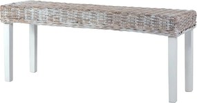 Lavice 110 cm bílý přírodní kubu ratan a masivní mahagon 285788