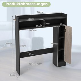Costway WC skříňka, koupelnová nadsazená s nastavitelnými policemi, WC stojan