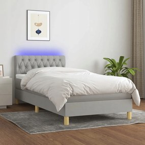 Box Spring Postel S Matrací A Led Textil Světle Šedá Prošívaný design 90