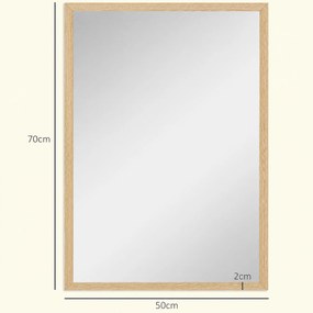 HOMCOM Nástěnné zrcadlo 50 x 70 cm Dekorativní zrcadlo se 4 háčky, obdélníkové zrcadlo do ložnice, koupelny