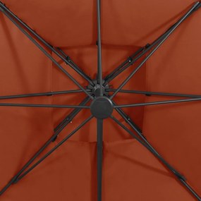 Konzolový slunečník s dvojitou stříškou 300 x 300 cm cihlový,  312382