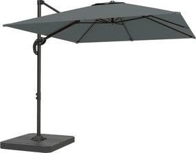 Outsunny hliníkový boční slunečník Ø244 cm s klikou, náplňovými zátěžemi, voděodolný, otočný 360°, nastavitelný – tmavě šedý | Aosom