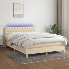 Box spring postel s matrací a LED krémová 140x190 cm textil,  3133954