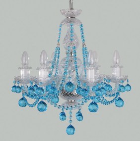 6 Arms small crystal chandelier with blue Aquamarine cut crystal balls