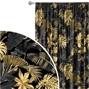 Záclona na žabky Zlaté černé monstery - tropické listy v glamurovém stylu na žabky