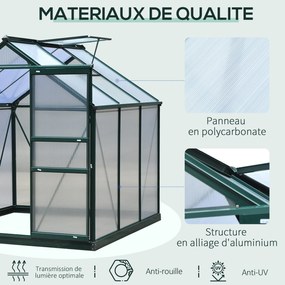 Outsunny Polykarbonátový Zahradní Skleník 3.65m² Hliníkový Zahradní Skleník 190 x 192 x 201cm UV-odolný, s Vyztuženým Základem, Okapy, Střešním Oknem…