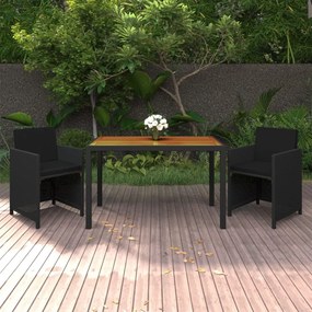3dílný zahradní jídelní set s poduškami polyratan černý,  3095498