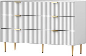 HOMCOM moderní komoda se 6 zásuvkami se zlatými úchyty, 120x40x76,5 cm, bílá