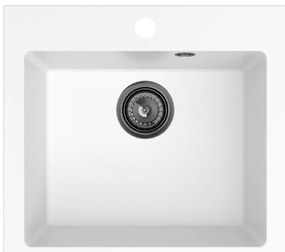 Sink Quality Ferrum 50, kuchyňský granitový dřez 490x450x195 mm + černý sifon, bílá, SKQ-FER.W.1K50.XB
