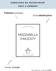 Samolepka na kořenky MOZZARELLA S RAJČATY průhledná 3 × 4 cm základní písmo