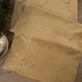 Sametový středový ubrus s lesklým potiskem medově zbarvených listů Šířka: 35 cm | Délka: 180 cm
