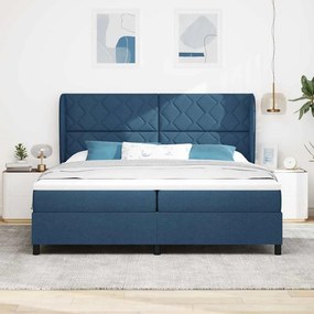 Postel s boxspringem s čelo Modrá 200 x 200 cm textil 3340654