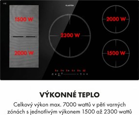 Klarstein Delicatessa 90 Hybrid, indukční varná deska, vestavná, 7400 W, 5 zón, černá