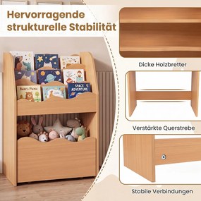 Costway Dětská knihovna 3patrová Montessori police na hračky ze dřeva