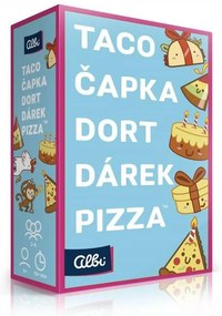 Karetní hra taco, čapka, dort, dárek, pizza