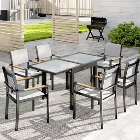 Outsunny Velký Rozšiřitelný Zahradní Stůl rozložené rozměry 160D x 80Š x 75V cm Tmavě Šedý Hliníkový Stůl s Temperovaným Sklem Transparentní