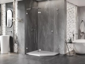 Mexen Lunar, L pětiúhelníkový sprchový kout naklápěcí doleva 100 x 90 cm, 8mm čiré sklo, chromový profil, 831L-100L-090P-01-00-L