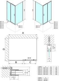 Polysan Polysan, DEEP obdélníková sprchová zástěna 1100x750mm L/P varianta, čiré sklo, MD1116MD3116