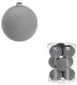 Vánoční plastové koule, sametové, šedivá barva. Cena za 1box/9ks.