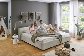Béžová čalouněná dvoulůžková postel s úložným prostorem s roštem 200x240 cm Cube – Meise Möbel