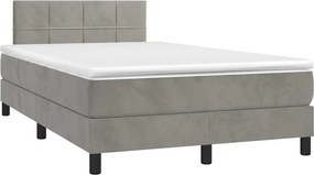 Box spring postel s matrací a LED světle šedá 120x200 cm samet 3134393