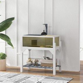 PawHut zvýšený dům pro želvy s 2 zónami, otevíracím víkem, držákem na lampu a panoramatickým výhledem – 84,5 × 47,5 × 90 cm (šedý)