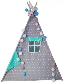 Dětský stan TEEPEE (TÝPÍ) MINT S HVĚZDIČKAMI + doplňky