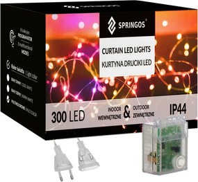 LED Nano závěs - 3x3m, 300LED, 8 funkcí, ovladač, IP44, multicolor